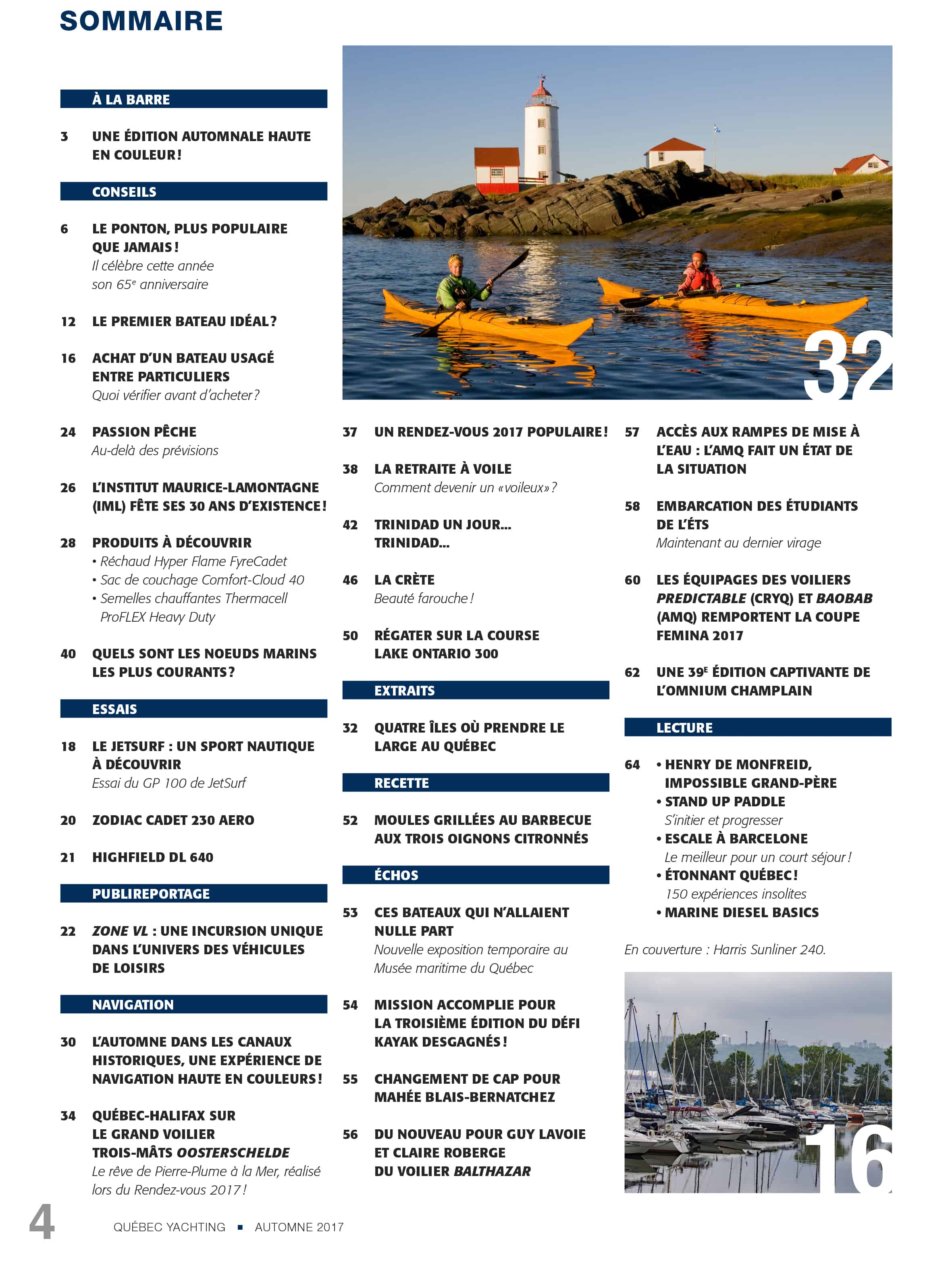 Sommaire - Magazine Automne 2017 - Quebec Yachting - Québec Yachting