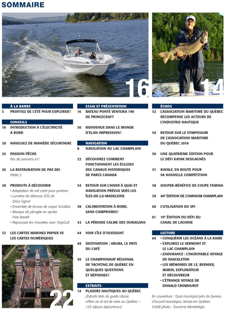 sommaire - magazine ete 2018 - quebec yachting - Québec Yachting